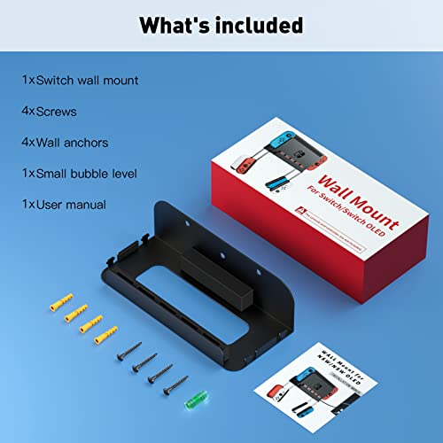 ZAONOOL Wall Mount for Nintendo Switch and Switch OLED, Wall Mount Kit Shelf Stand Accessories with 5 Game Card Holders and 4 Joy Con Hanger, Safely Store Your Switch Console Near or Behind TV (Black)