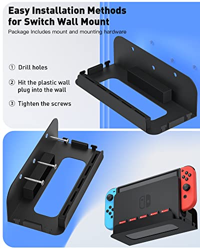 ZAONOOL Wall Mount for Nintendo Switch and Switch OLED, Wall Mount Kit Shelf Stand Accessories with 5 Game Card Holders and 4 Joy Con Hanger, Safely Store Your Switch Console Near or Behind TV (Black)