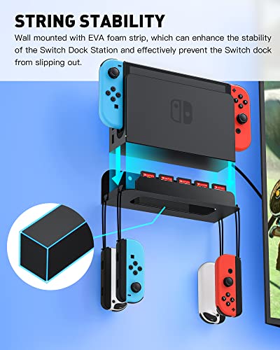ZAONOOL Wall Mount for Nintendo Switch and Switch OLED, Wall Mount Kit Shelf Stand Accessories with 5 Game Card Holders and 4 Joy Con Hanger, Safely Store Your Switch Console Near or Behind TV (Black)