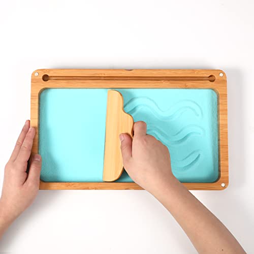 AtMini Sand Tray for Classroom Montessori Sand Tray with Lid Wooden Sand Trays for Kids Writing Letters and Numbers (Blue)