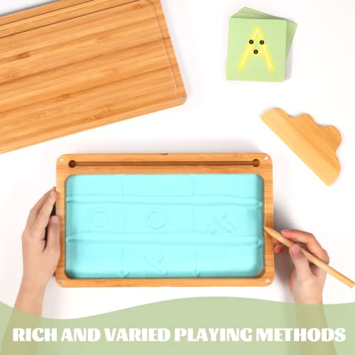 AtMini Sand Tray for Classroom Montessori Sand Tray with Lid Wooden Sand Trays for Kids Writing Letters and Numbers (Blue)