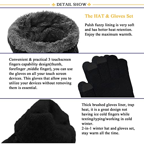 T WILKER 2Pcs Kids Winter Knitted Hats+Neck Set Warm Fleece Lining Cap for 5-14 Year Old Boys Girls (E-Black (hat+neck))