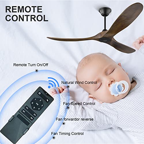 Outdoor Ceiling Fans without Light, 70" Modern Low Profile Flush Mount Ceiling Fan with Remote, 3 Blades Propeller Ceiling Fan No Lights for Patios Farmhouse Bedroom, 6-Speed, Quiet DC Motor, Timer