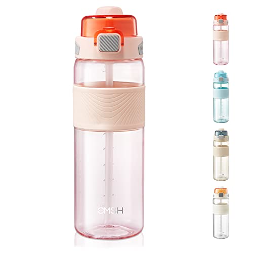 CMSH Sport Water Bottle 24oz&32oz large diameter flip top water bottle with Straw & Anti-scalding,One-click open,two ways to drink, suitable for all occasions Sports fitness leisure（32OZ-Pink