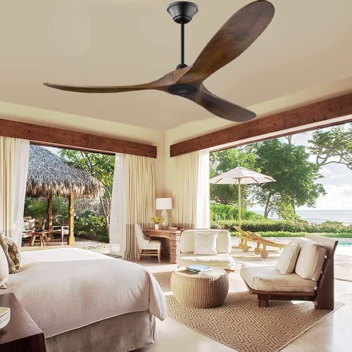 Outdoor Ceiling Fans without Light, 70" Modern Low Profile Flush Mount Ceiling Fan with Remote, 3 Blades Propeller Ceiling Fan No Lights for Patios Farmhouse Bedroom, 6-Speed, Quiet DC Motor, Timer