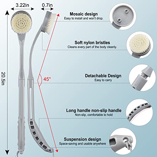 Back Brush Long Handle for Shower, 20.5” Back Bath Brush for Shower, Back Scrubber, Exfoliation and Improved Skin Health for Elderly with Limited Arm Movement, Disabled, Pregnant Women