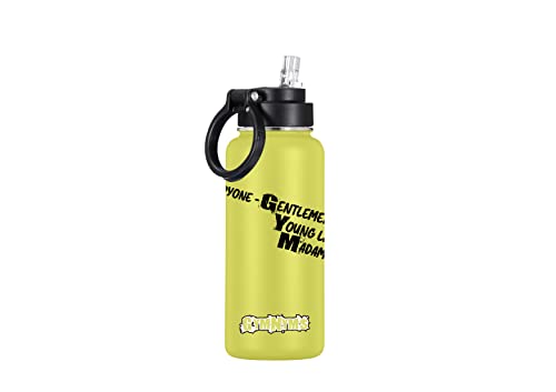 GYMNYMS Stainless Steel Wide Mouth Insulated Powder Coated 32oz Yellow Water Bottle with Key Ring - Cool Gym Quote - Fit Life for Everyone: Gentlemen, Young Ladies, Madams and Misses
