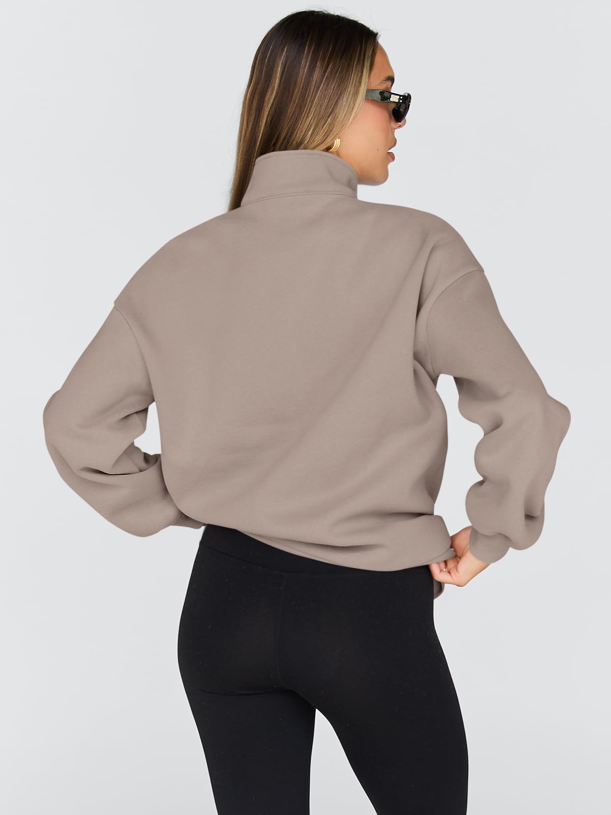 Trendy Queen Womens Oversized Sweatshirts Fall Fashion Hoodies Half Zip Pullover Long Sleeve Shirts Clothes Outfits CoffeeGrey L