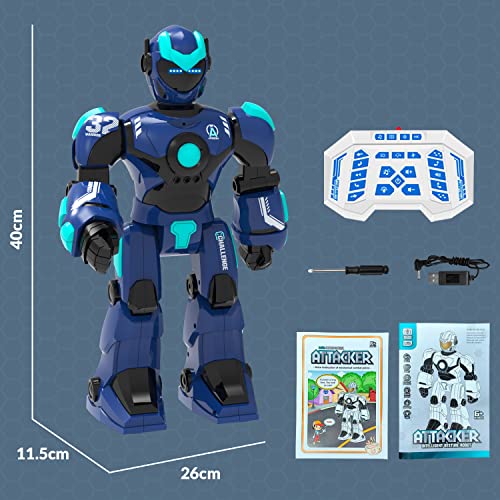 STEMTRON RC Robot Toy, Smart Robot 2.4GHz Intelligent Voice Controlled Robot Gesture Sensing Remote Control Robot for Kids Age 6 7 8 9 10 12 Year Old Boys Girls Birthday Gift Present (Blue)
