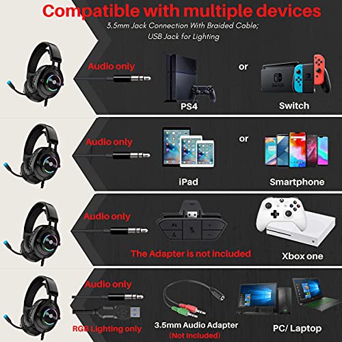HP Gaming Xbox One Headset with Mic, Gaming Headphones with Microphone for PS4, PC, Laptop, Nintendo Switch with Noise Cancelling Microphone, Wired Over Ear Head Set with LED Lights