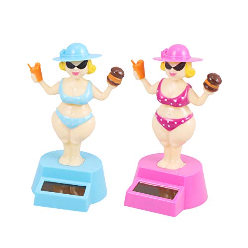 Amosfun 2PCS Solar Dancing Toys Bobble Head Toy Hula Girl Dancing Dashboard Decorations Alola Hula Hawaiian Ornaments Random Color