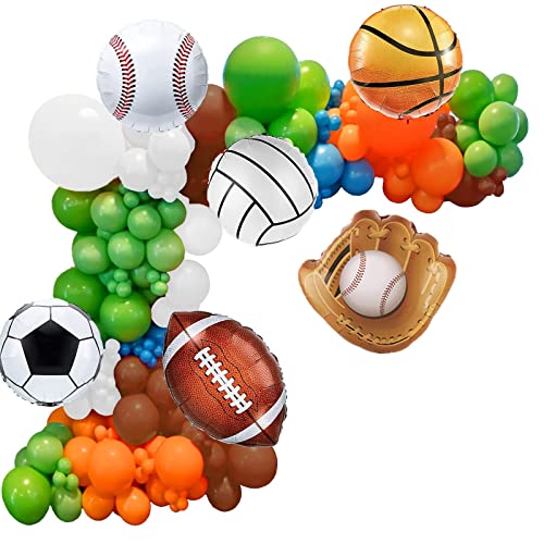 148 pcs Sport Balloons Arch Garland Football Party Decoration White Brown Green Orange Blue Balloons Camping Party Supplies for Sport Favor Theme Birthday Party Decorations