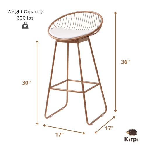 Kirpi Bar Stools Set of 4, Rose Gold Bar Height Bar Chairs 30" Seat, Kitchen Island Barstools Metal, Modern High Counter Stools with White Seat Cushion (4, Rose Gold)