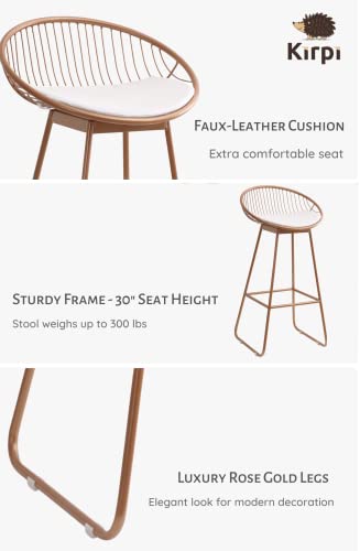 Kirpi Bar Stools Set of 4, Rose Gold Bar Height Bar Chairs 30" Seat, Kitchen Island Barstools Metal, Modern High Counter Stools with White Seat Cushion (4, Rose Gold)