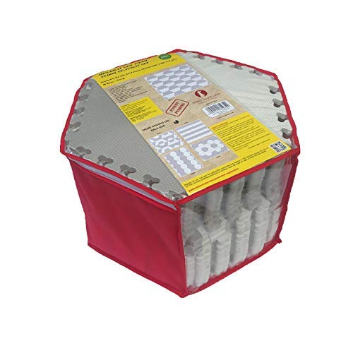 Red Suricata Playspot Foam Hexamat – Geo Interlocking Baby Play Mat - Baby Playmat for Kids, Infants & Toddlers – 79” x 60” or 74” x 63” Rubber Foam Floor Puzzle Mats Tiles (Ghost White/Grey