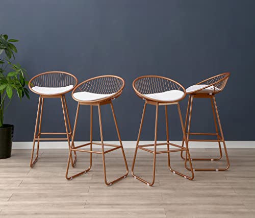 Kirpi Bar Stools Set of 4, Rose Gold Bar Height Bar Chairs 30" Seat, Kitchen Island Barstools Metal, Modern High Counter Stools with White Seat Cushion (4, Rose Gold)