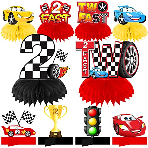 Race Car 2 Fast Birthday Decorations Table Honeycomb Centerpieces, 10Pcs Car Theme 2nd Birthday Table Toppers Sign Party Supplies for Boys, 2 Year Old Letโs Go Racing Birthday Party Table Decor