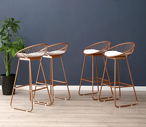Kirpi Bar Stools Set of 4, Rose Gold Bar Height Bar Chairs 30" Seat, Kitchen Island Barstools Metal, Modern High Counter Stools with White Seat Cushion (4, Rose Gold)