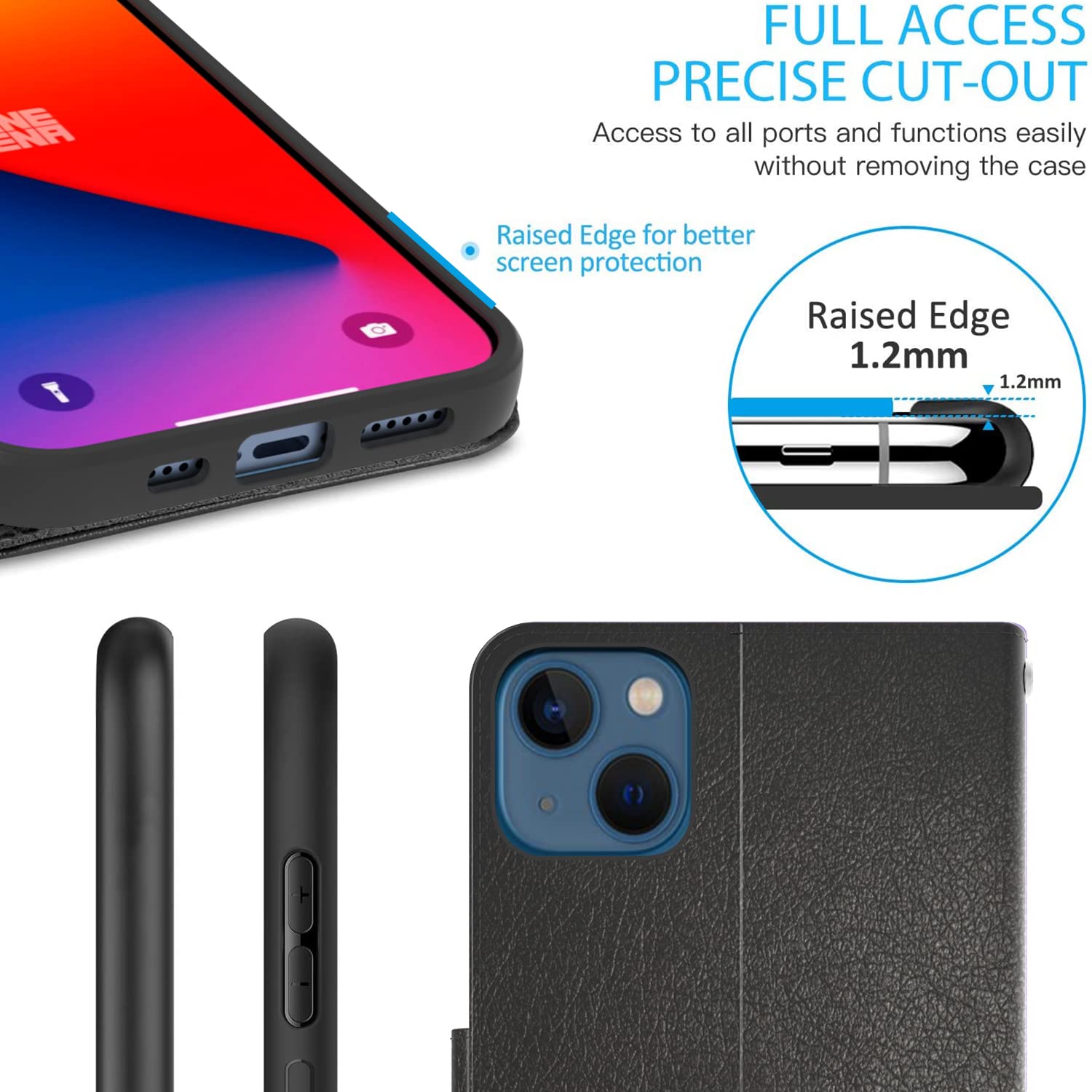 CoverON Pouch for iPhone 14 Plus Wallet Case, RFID Blocking Flip Folio Stand Vegan Leather Phone Cover Carrying Sleeve 6 Credit Card Holder Clutch Fit Apple iPhone 14 Plus Case - Black