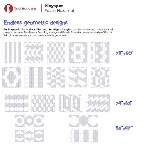 Red Suricata Playspot Foam Hexamat – Geo Interlocking Baby Play Mat - Baby Playmat for Kids, Infants & Toddlers – 79” x 60” or 74” x 63” Rubber Foam Floor Puzzle Mats Tiles (Ghost White/Grey
