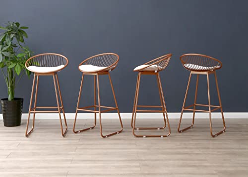 Kirpi Bar Stools Set of 4, Rose Gold Bar Height Bar Chairs 30" Seat, Kitchen Island Barstools Metal, Modern High Counter Stools with White Seat Cushion (4, Rose Gold)