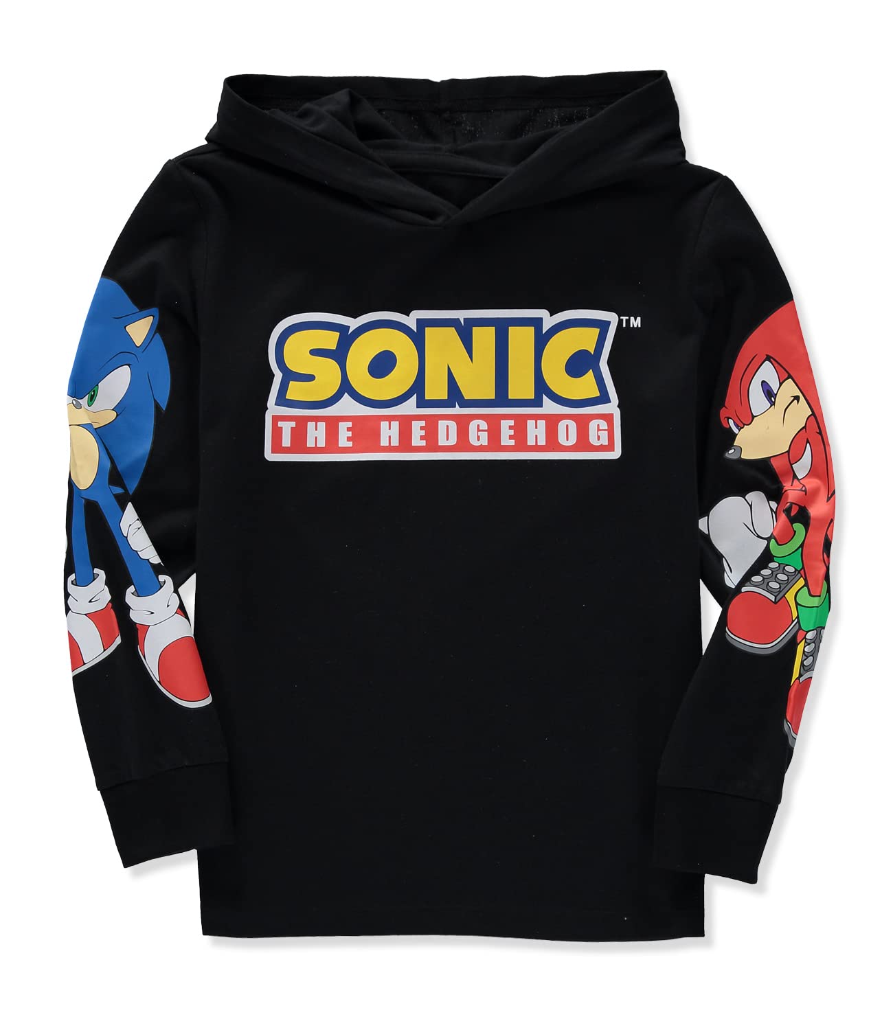 SEGA Boys 4-20 Sonic The Hedgehog Long Sleeve Hooded T-Shirt (Logo/Black, 14-16)