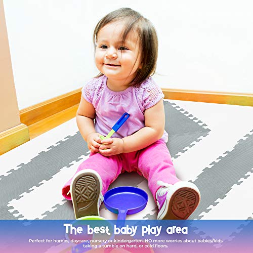 Red Suricata Playspot Foam Hexamat – Geo Interlocking Baby Play Mat - Baby Playmat for Kids, Infants & Toddlers – 79” x 60” or 74” x 63” Rubber Foam Floor Puzzle Mats Tiles (Ghost White/Grey
