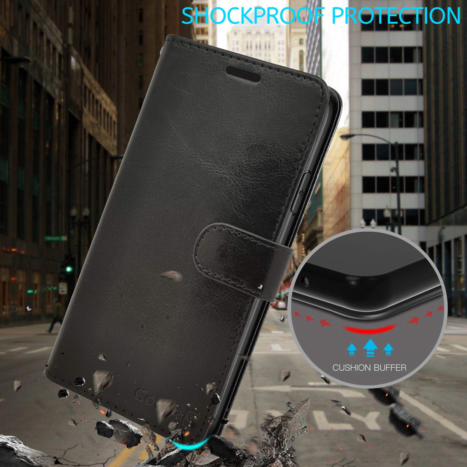 CoverON Pouch for iPhone 14 Plus Wallet Case, RFID Blocking Flip Folio Stand Vegan Leather Phone Cover Carrying Sleeve 6 Credit Card Holder Clutch Fit Apple iPhone 14 Plus Case - Black