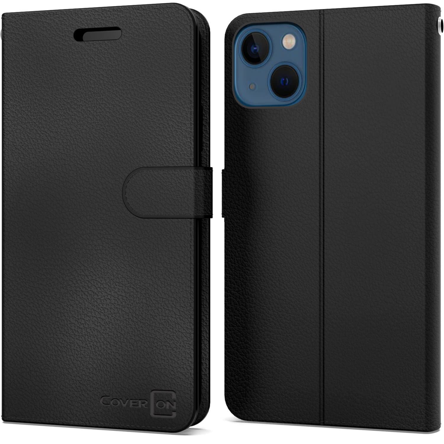 CoverON Pouch for iPhone 14 Plus Wallet Case, RFID Blocking Flip Folio Stand Vegan Leather Phone Cover Carrying Sleeve 6 Credit Card Holder Clutch Fit Apple iPhone 14 Plus Case - Black