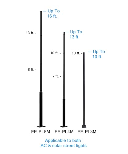 eLEDing 2.28in. 3 in. 3.5 in. Up to10 FT. 13 FT. 16 FT. Black Outdoor Universal Metal Street Light Pole Post w/Base MOUNTING Steel Anchors (13FT)
