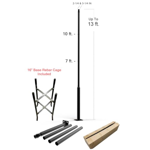 eLEDing 2.28in. 3 in. 3.5 in. Up to10 FT. 13 FT. 16 FT. Black Outdoor Universal Metal Street Light Pole Post w/Base MOUNTING Steel Anchors (13FT)