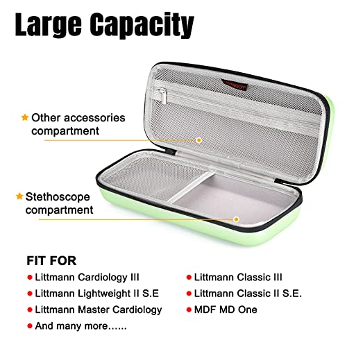Large Hard Stethoscope Case for Nurse, Nursing School Student Essentials Bags, Carrying Stethoscope Holder for Littmann Classic MDF, Medical Supplies Accessories Organize Nursing Gifts(Green)