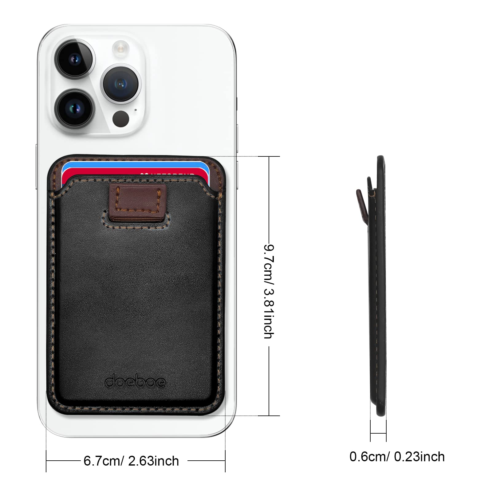 doeboe Phone Wallet, Card Holder for Phone Case, Stick on Leather Credit Card Holder for Cell Phone, Reusable Sticker, Pull-out Design, Compatible with iPhone 14, Samsung, Android and All Smartphones