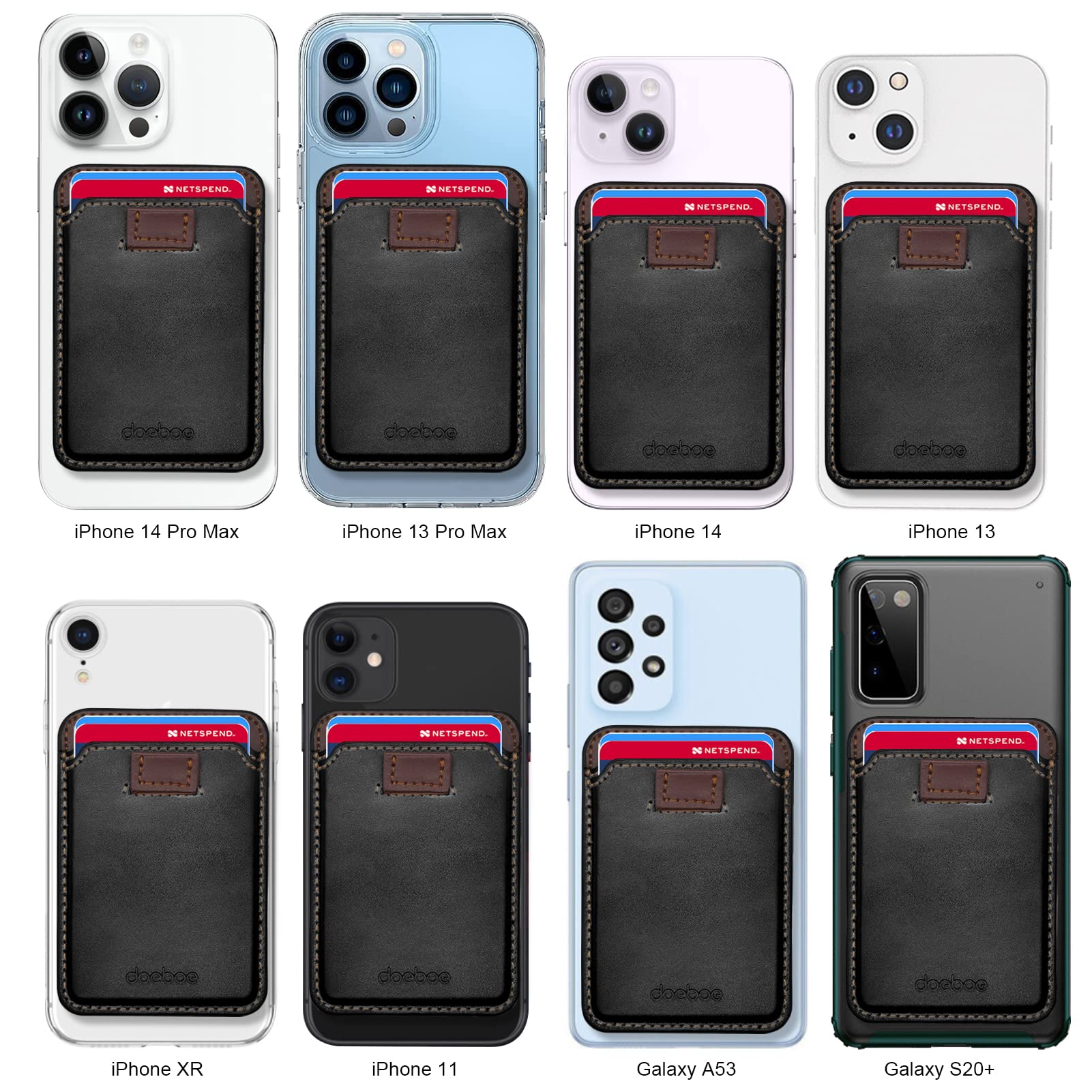 doeboe Phone Wallet, Card Holder for Phone Case, Stick on Leather Credit Card Holder for Cell Phone, Reusable Sticker, Pull-out Design, Compatible with iPhone 14, Samsung, Android and All Smartphones