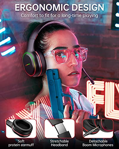 2.4GHz/Bluetooth Wireless Gaming Headset for PC, Laptop, PS5, PS4, Nintendo Switch, Dynamic EQ Ultra-Low Latency Bluetooth Gaming Headphone for Cell Phone, 30H Playtime with Detachable Microphone