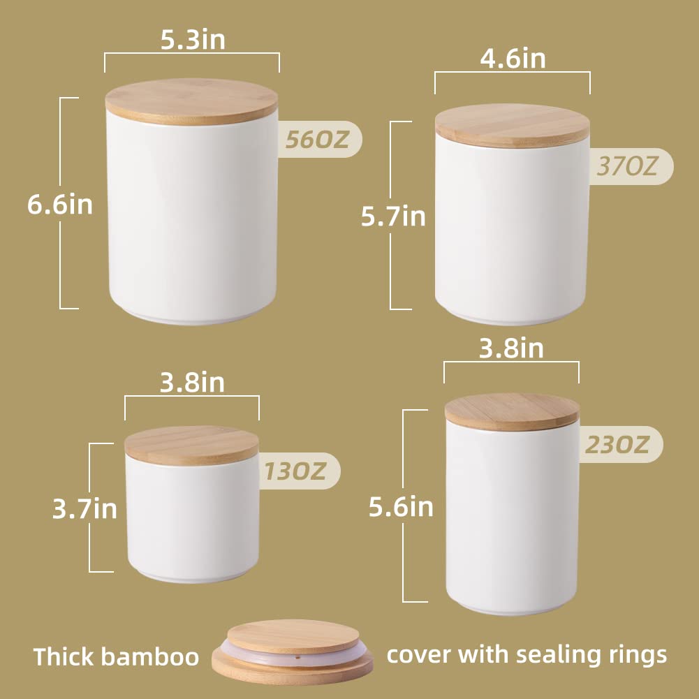 Sweejar Ceramic Kitchen Canister Sets, Porcelain Container for Countertop, Heavy Food Storage Jars with Airthight Seal Bamboo Lid, Servering for Sugar, Coffee Beans, Tea Leaves, Pack of 4(New Pink)