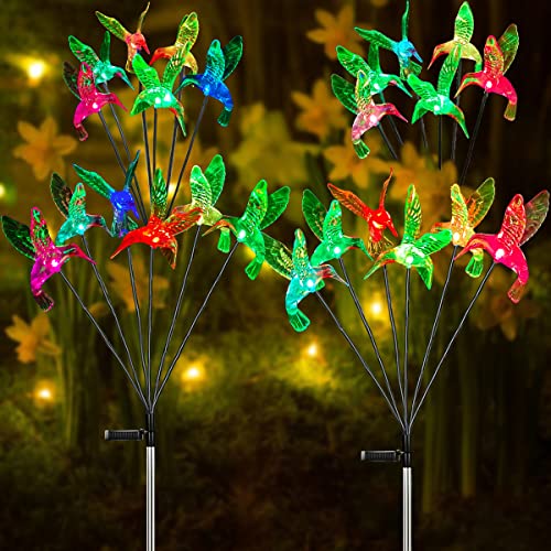 4 Pack Solar Garden Decor Outdoor Lights Stake Swaying Lights, Solar Hummingbird Firefly Lights Color Changing Decorative Lights, Solar Powered Pathway Tree Lights for Patio Yard Christmas Gardening