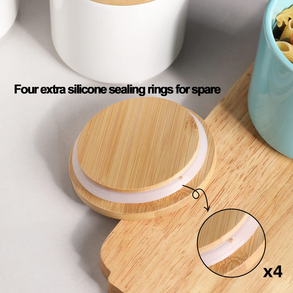 Sweejar Ceramic Kitchen Canister Sets, Porcelain Container for Countertop, Heavy Food Storage Jars with Airthight Seal Bamboo Lid, Servering for Sugar, Coffee Beans, Tea Leaves, Pack of 4(New Pink)