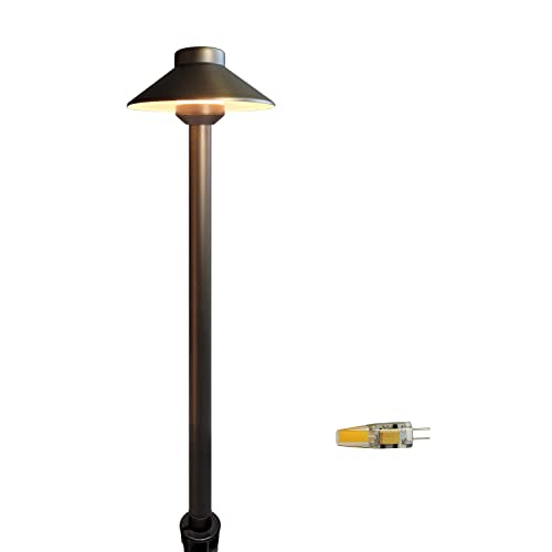 COLOER Low Voltage Pathway Lights, 12-15V AC/DC 2W LED Garden Path Lights Electric, Brass Outdoor Decor Lighting, IP65 Waterproof Christmas Landscape Lighting Wired (602B, 1-Pack with G4 Bulb)