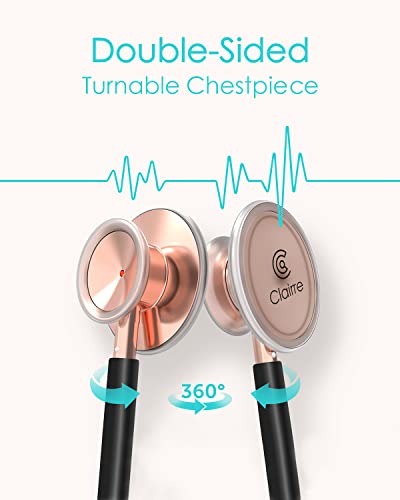 Clairre Rose Gold Stethoscope Gift for Nurses, Doctors and Medical Students, Dual Head for Home Health Use Nurses Week Gift