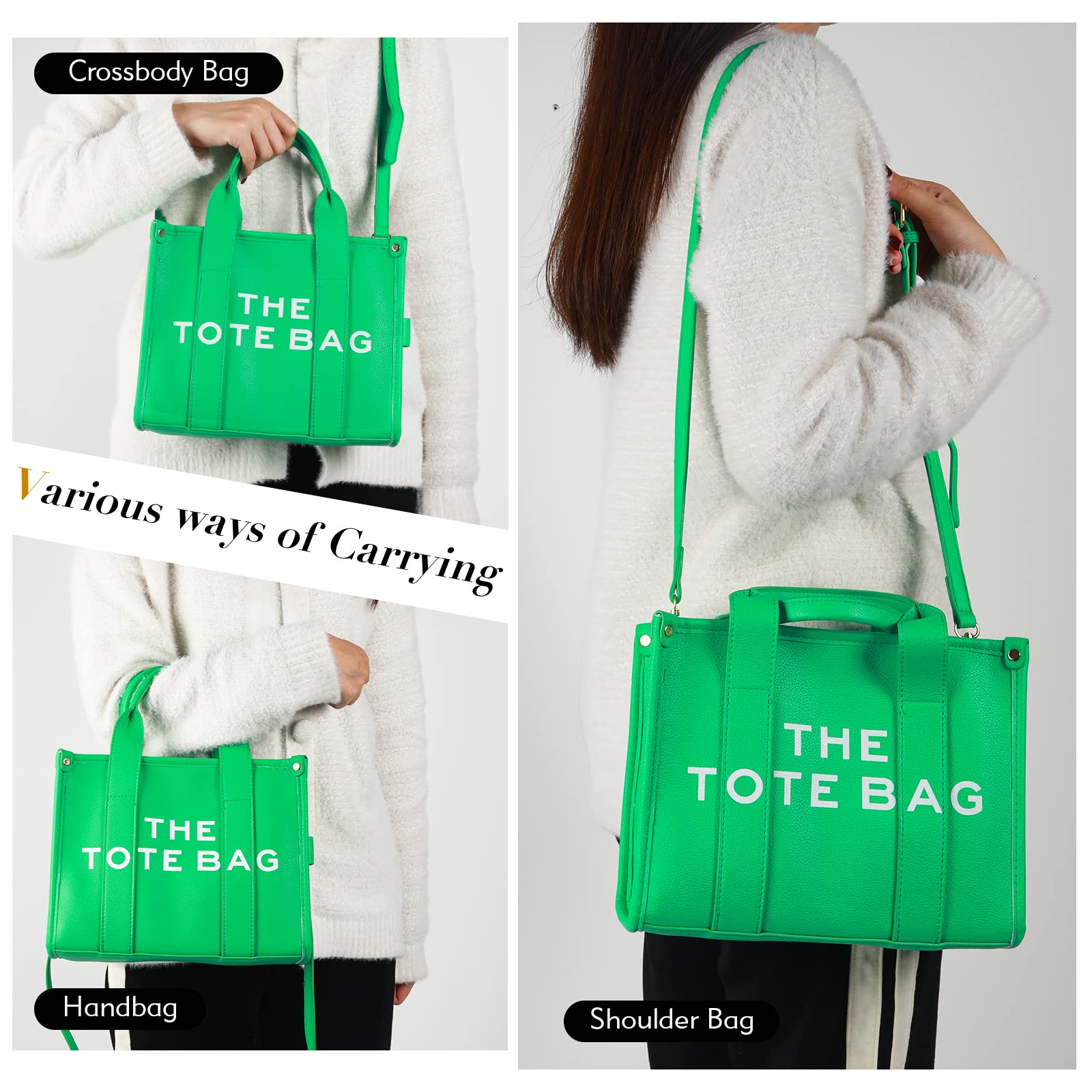 JQAliMOVV Tote Bag for Women, Trendy Leather Tote Bag Small Personalized Top Handle Crossbody Handbags for Work Travel (Green)