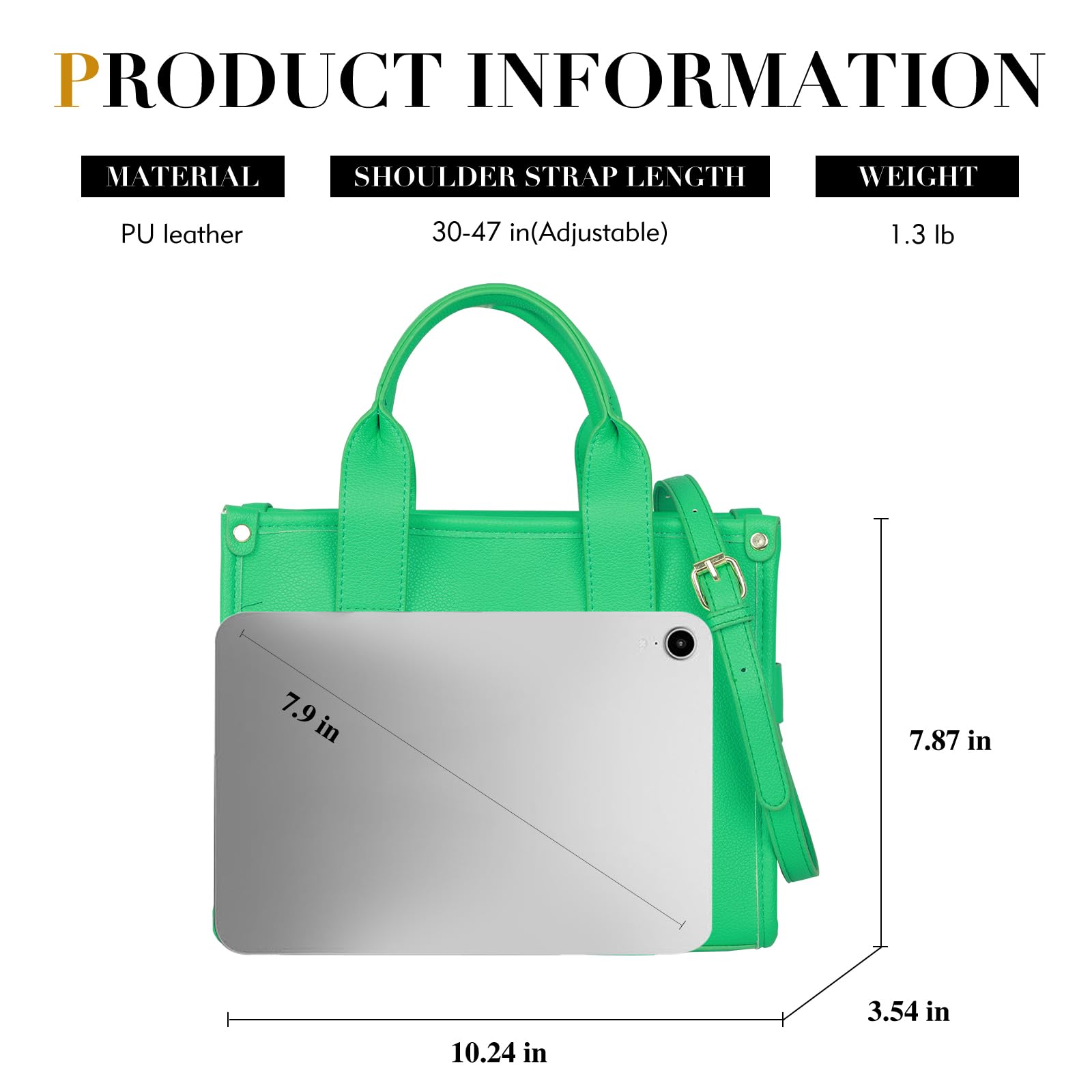 JQAliMOVV Tote Bag for Women, Trendy Leather Tote Bag Small Personalized Top Handle Crossbody Handbags for Work Travel (Green)