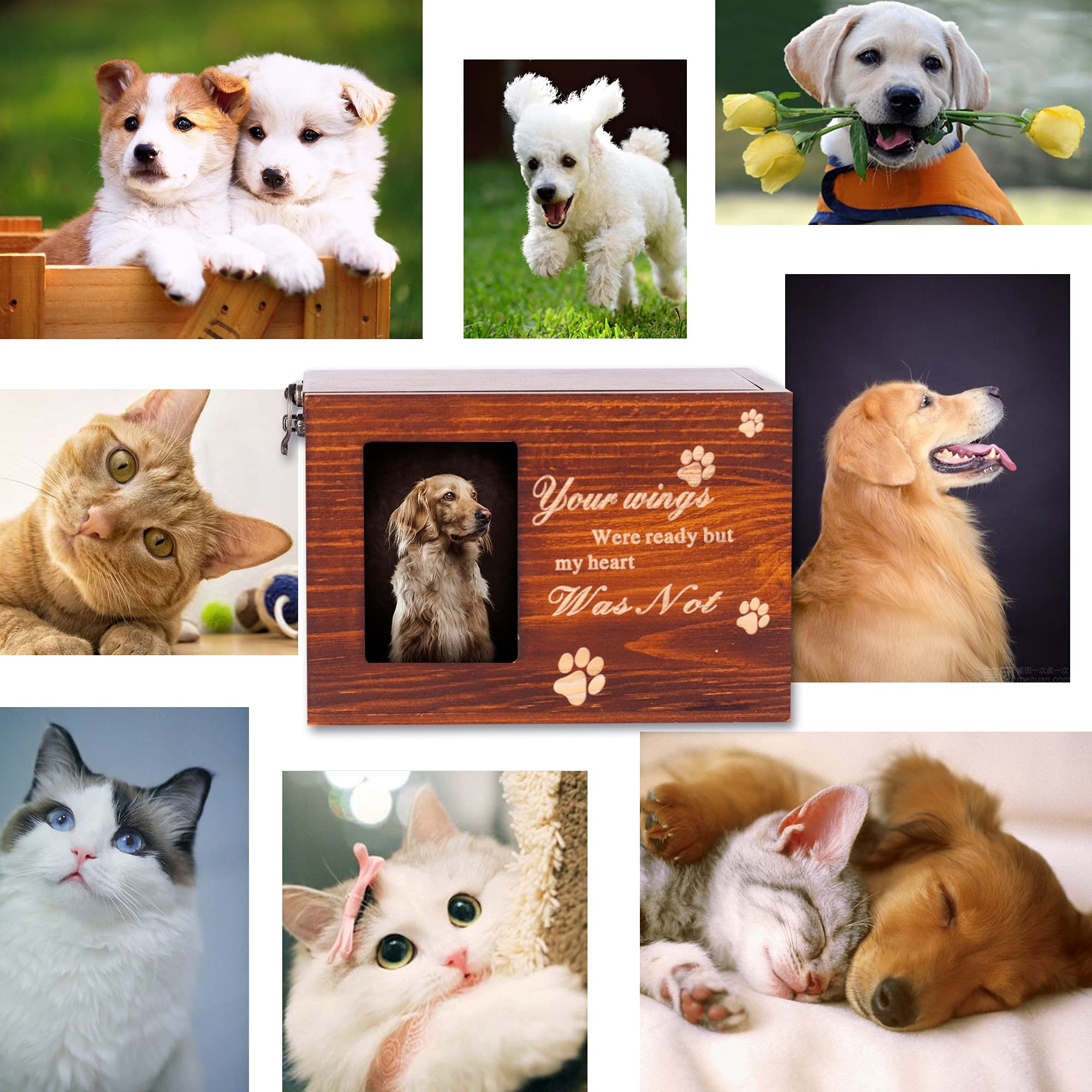 Pet Urns for Dogs or Cats Ashes, Loss Pet Memorial Remembrance Gift, Personalized Photo Frame Urns Wooden Memorial Keepsake Cat or Dog Memory Box with Black Flannel as Lining (157 Cubic Inches)