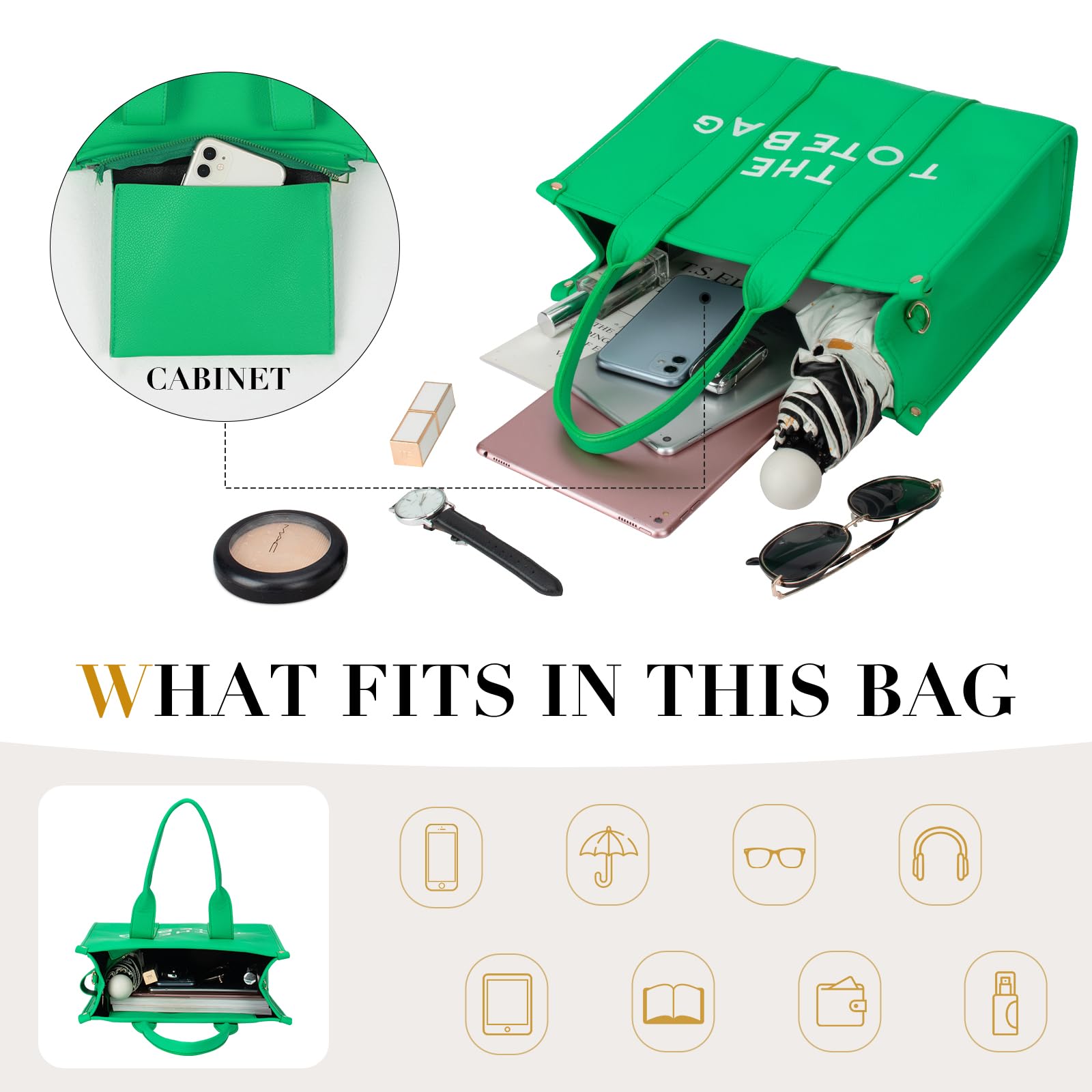 JQAliMOVV Tote Bag for Women, Trendy Leather Tote Bag Small Personalized Top Handle Crossbody Handbags for Work Travel (Green)