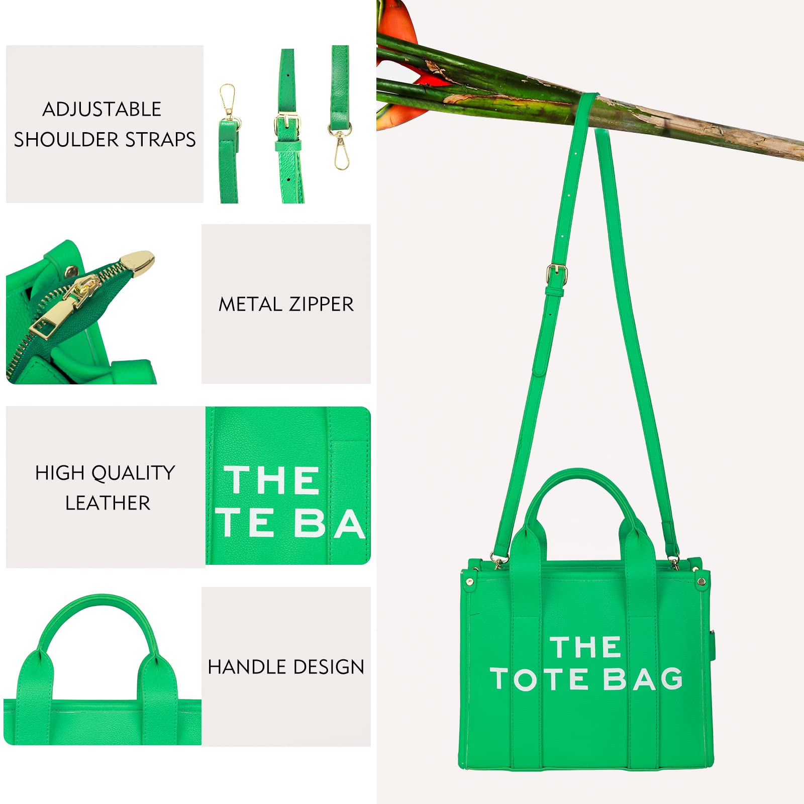 JQAliMOVV Tote Bag for Women, Trendy Leather Tote Bag Small Personalized Top Handle Crossbody Handbags for Work Travel (Green)