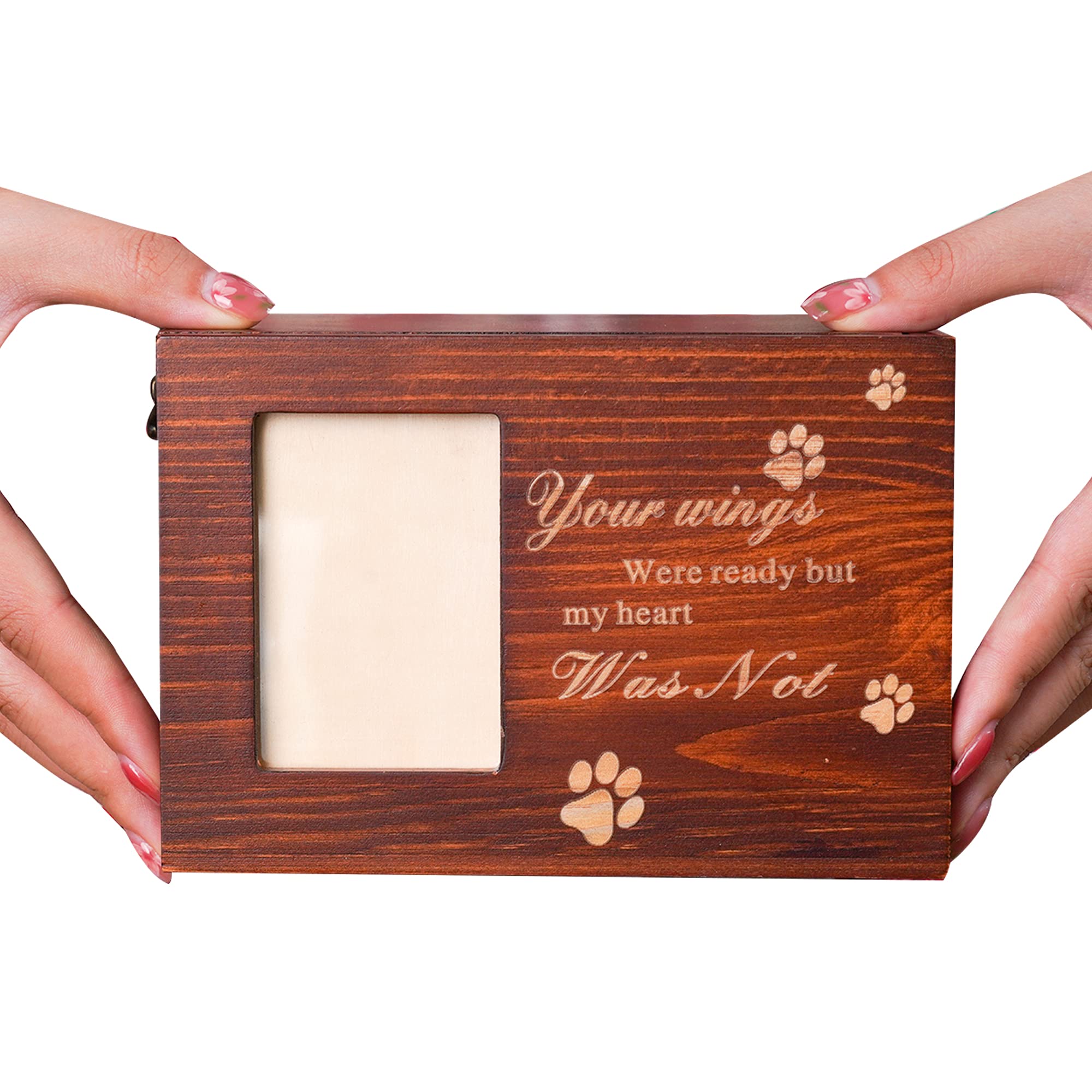 Pet Urns for Dogs or Cats Ashes, Loss Pet Memorial Remembrance Gift, Personalized Photo Frame Urns Wooden Memorial Keepsake Cat or Dog Memory Box with Black Flannel as Lining (157 Cubic Inches)