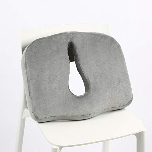 Memory Foam Seat Cushion for Office Chair-Coccyx Seat Cushion-Pain Relief Cushion-Orthopedic Seat Cushion Pillow-Ergonomic Contoured Posture Corrector-Short Plush-Grey