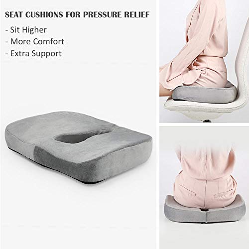 Memory Foam Seat Cushion for Office Chair-Coccyx Seat Cushion-Pain Relief Cushion-Orthopedic Seat Cushion Pillow-Ergonomic Contoured Posture Corrector-Short Plush-Grey