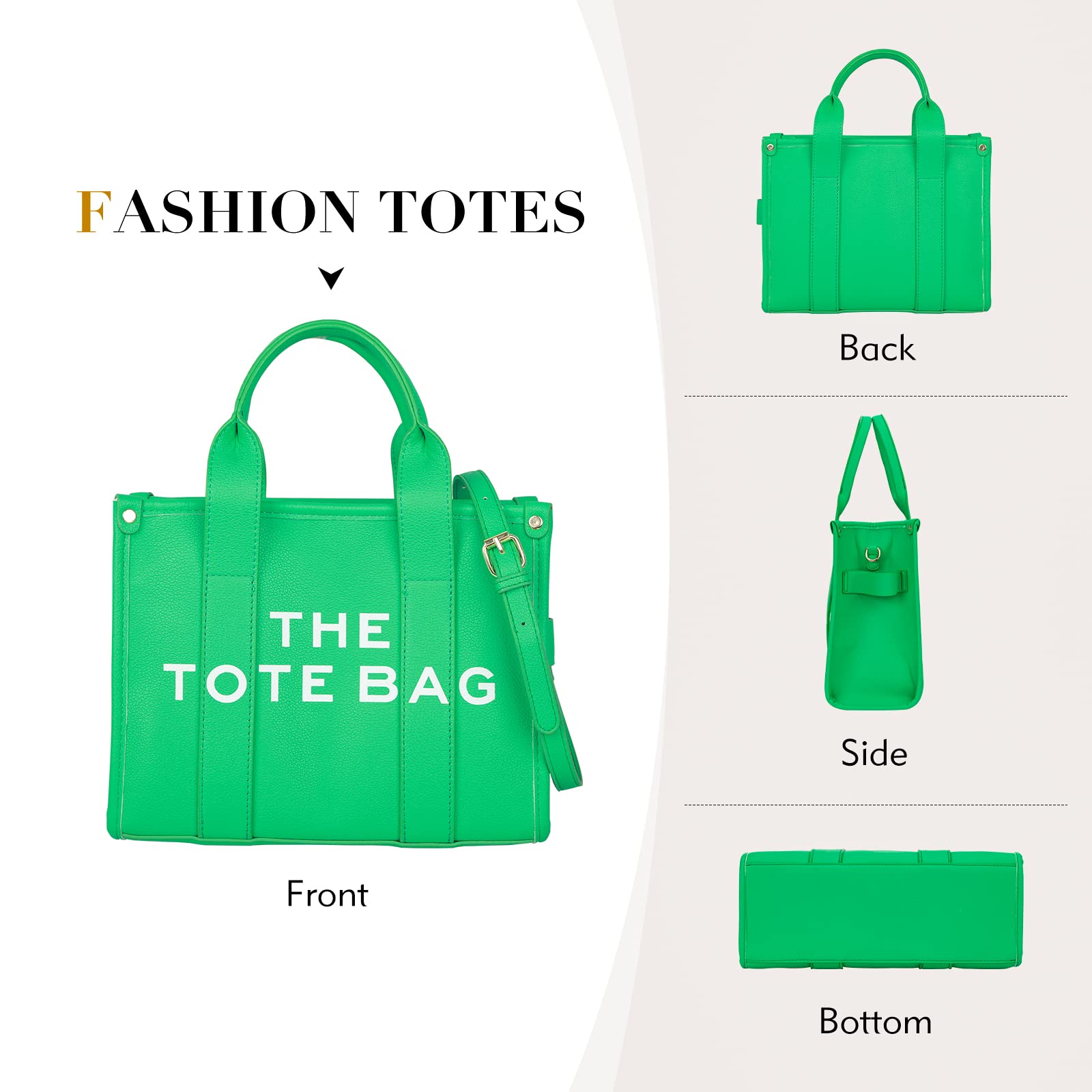 JQAliMOVV Tote Bag for Women, Trendy Leather Tote Bag Small Personalized Top Handle Crossbody Handbags for Work Travel (Green)