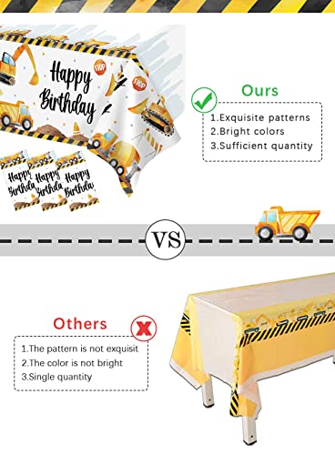 Heboland 3 Pieces Construction Birthday Party Supplies Tablecloth, Large Size 54 x 108 Inch Rectangular Truck Plastic Table Cover, Construction Table Cloths for Parties Decorations Kids Boys